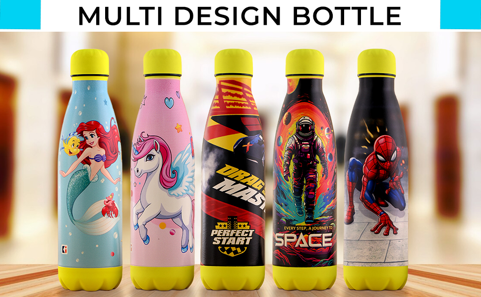 Kuber Industries 500 ml Water Bottle with 2 Lids | Marvel Spiderman | Stainless Steel Bottle for ...