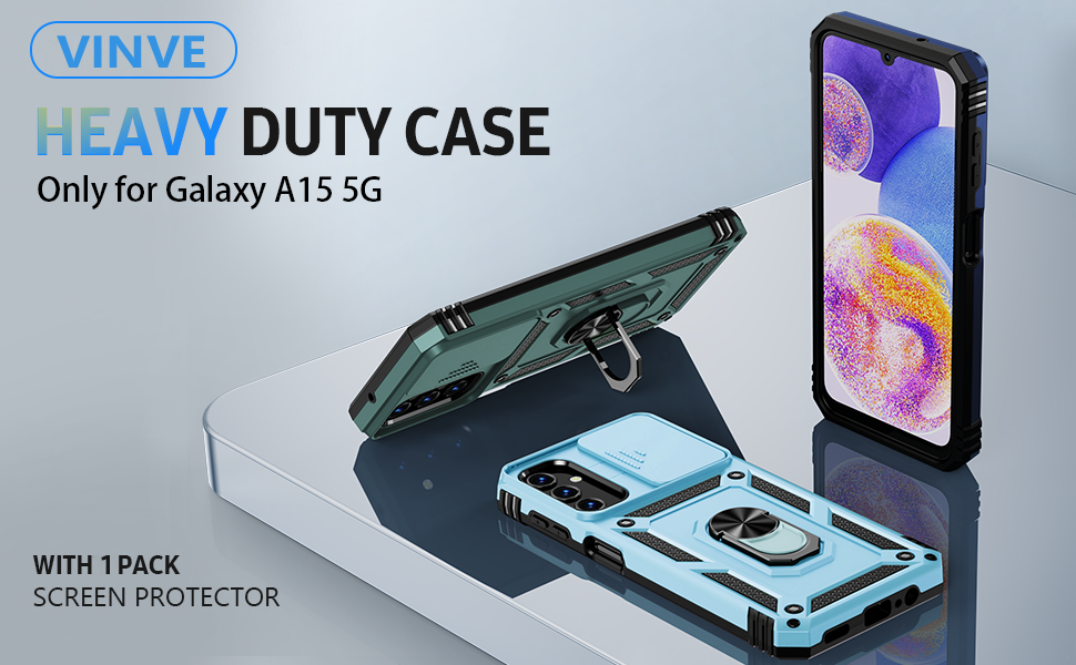 Amazon.com: Vinve for Samsung Galaxy A15 5G Case Slide Camera Cover HD Screen Protector Military ...