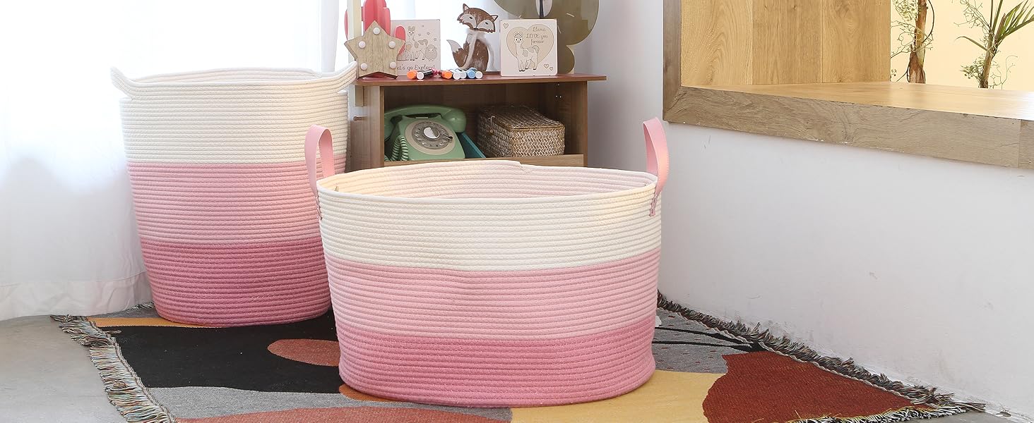 Amazon.com: Sea Team Large Size Cotton Rope Woven Storage Basket with ...