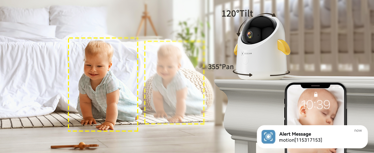 COCOCAM 2K Baby Monitor, Wi-Fi 2.4/5G, 355° Pan, 120° Tilt, Phone App, Fun Light, AI Analysis ...