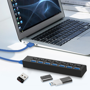 LOBKIN USB Hub 7-Port,USB 3.0 Data Hub with Individual On/Off Power Switches and Lights Portable ...