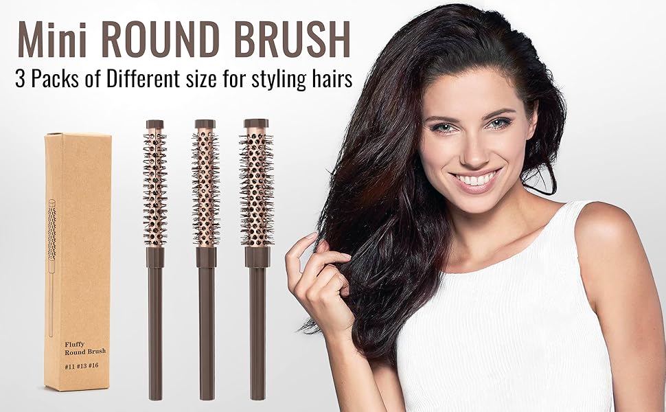 Small Round Brush, 3 Pieces Hair Brush for Blow Drying, Soft Volumize Blow Dryer Brush for Women ...