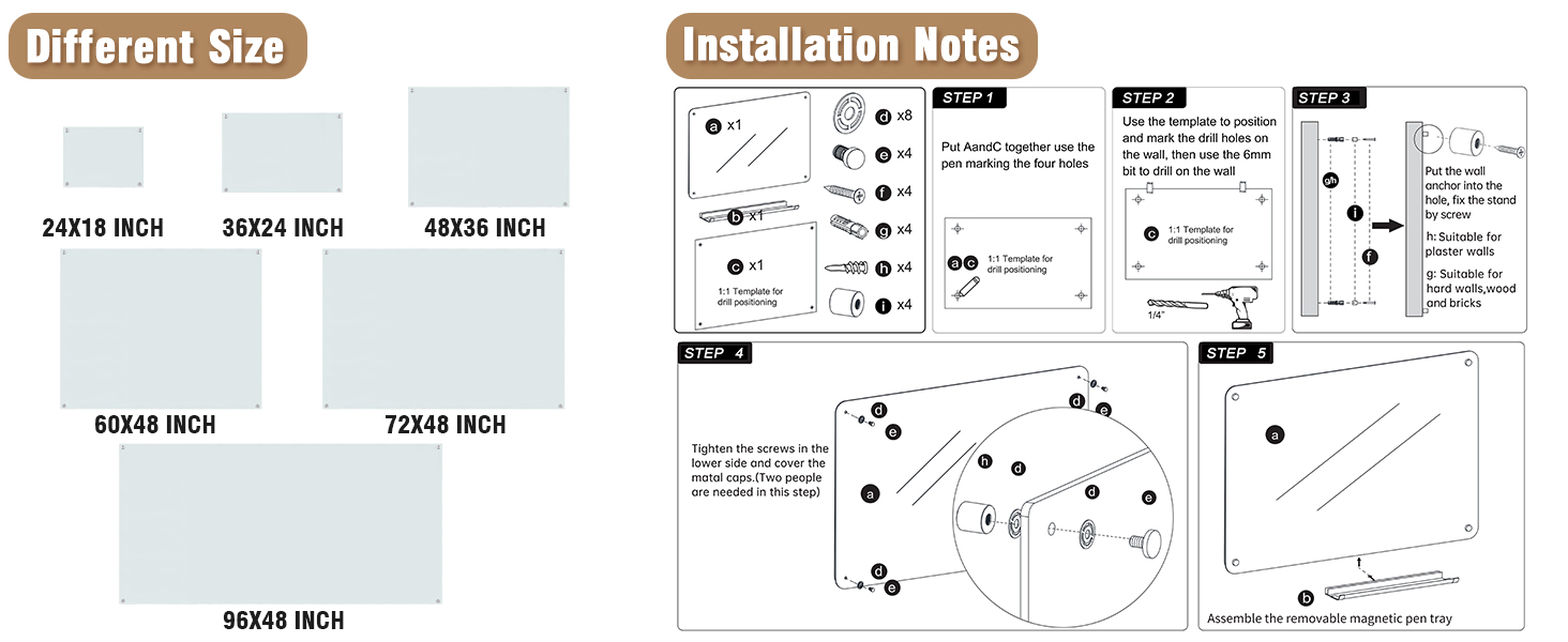 Amazon.com : Mifuro Magnetic Glass Whiteboard，36"x24" Wall Mounted Frameless Dry Erase Board for ...