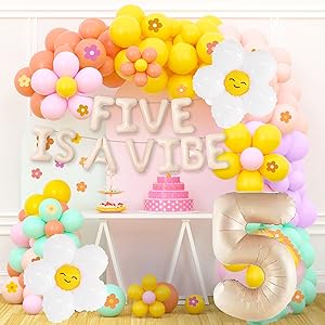 Amazon.com: JeVenis Five is a Vibe Birthday Decorations 5th Birthday Decorations Groovy Daisy ...