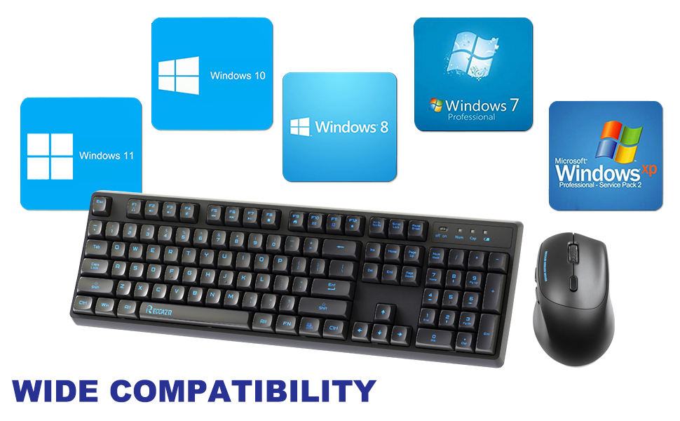 Reccazr Wireless Keyboard And Mouse Combo Full Sized Ergonomic Keyboard With 3