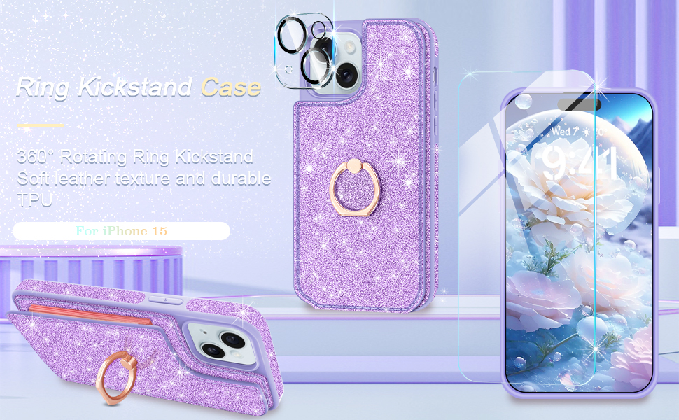 Amazon.com: Casewind for iPhone 15 Case Wallet,with [Screen Protector + Camera Lens Protector ...