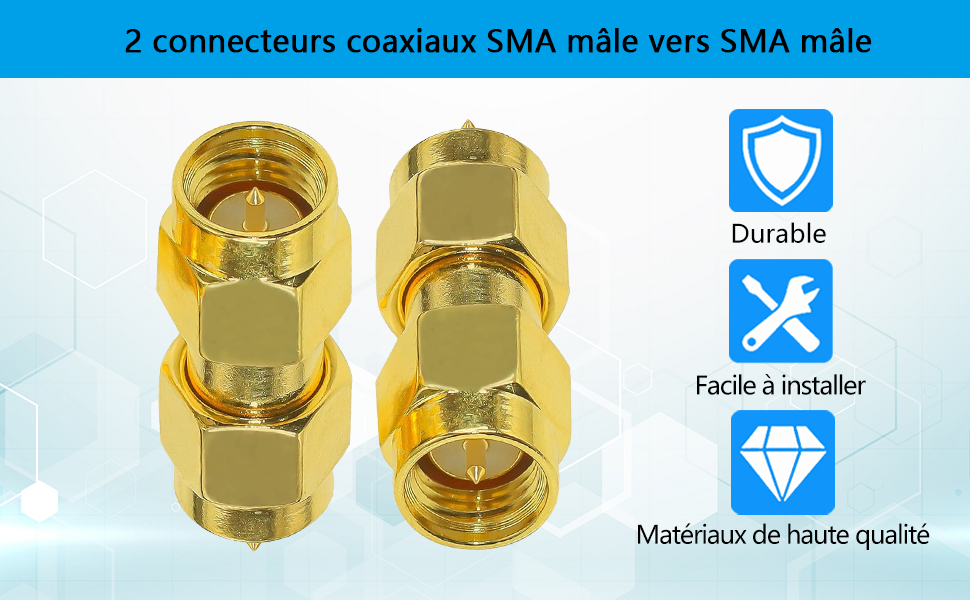 TUOLNK Adaptateur SMA SMA Mâle vers SMA Mâle Adaptateur SMA Mâle vers Mâle Kit de Connecteur ...