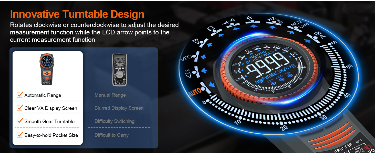 Proster Digital Multimeter 6000 Count Smart Meter Trms Color Screen Voltage Current Capacitance