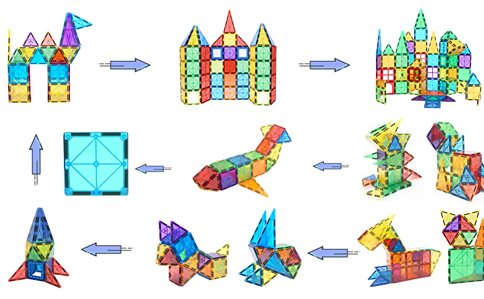 MagHub Magnet Toys Magnetic Tiles, 125 PCS Magnetic Building Blocks Set for Boys Girls Preschool ...