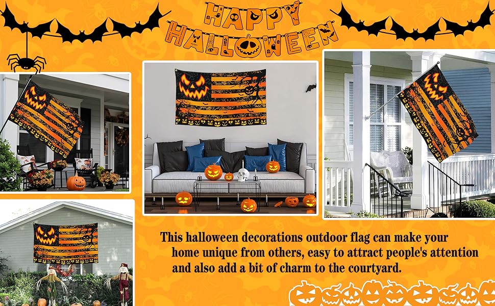 Amazon.com : Double Sided Scary Pumpkin Flag - 3x5 Outdoor Banner for ...