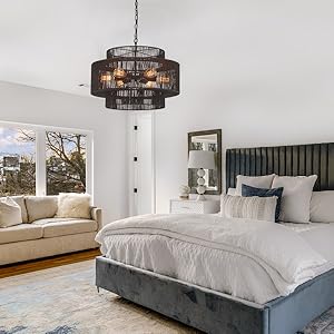 Widluth Hand-Woven Rattan Chandelier Vintage 6-Light Farmhouse Boho ...