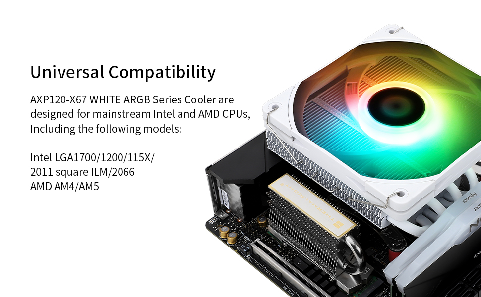 Thermalright AXP120-X67 White ARGB Low Profile CPU Air Cooler with Quite 120mm TL-C12015W-S PWM ...