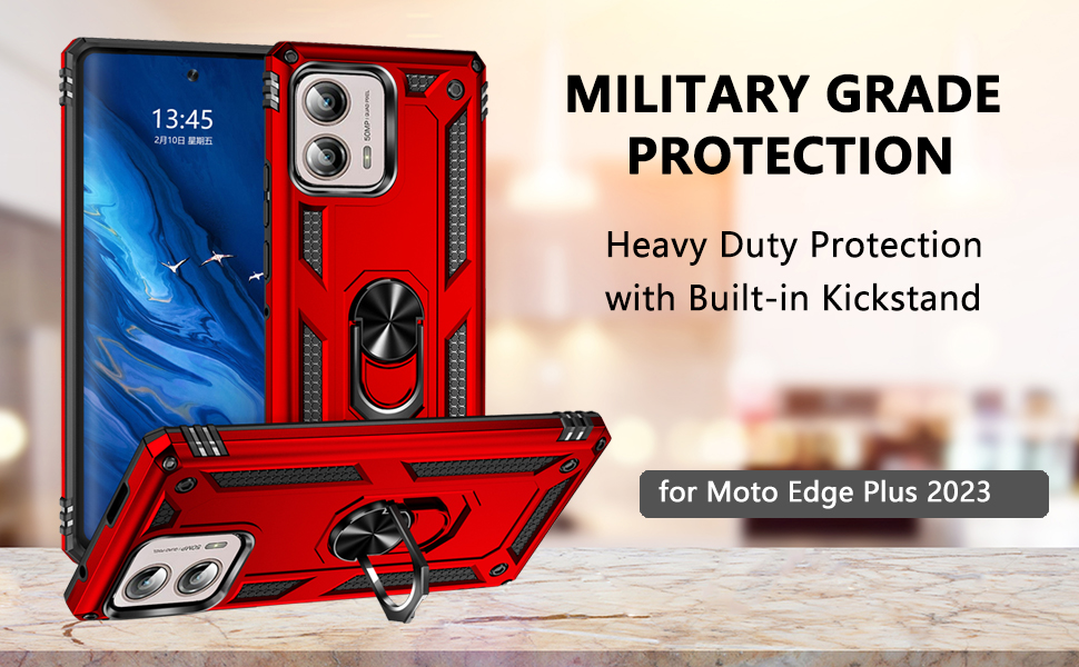 Amazon.com: Military Grade Drop Impact for Motorola Moto Edge Plus 2023 Case 360 Metal Rotating ...