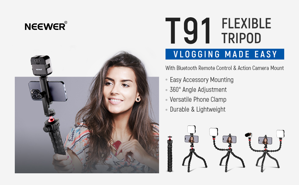 Amazon.com: NEEWER T91 Flexible Tripod with Two Magic Arms, Travel Mini Tripod for Vlogging with ...