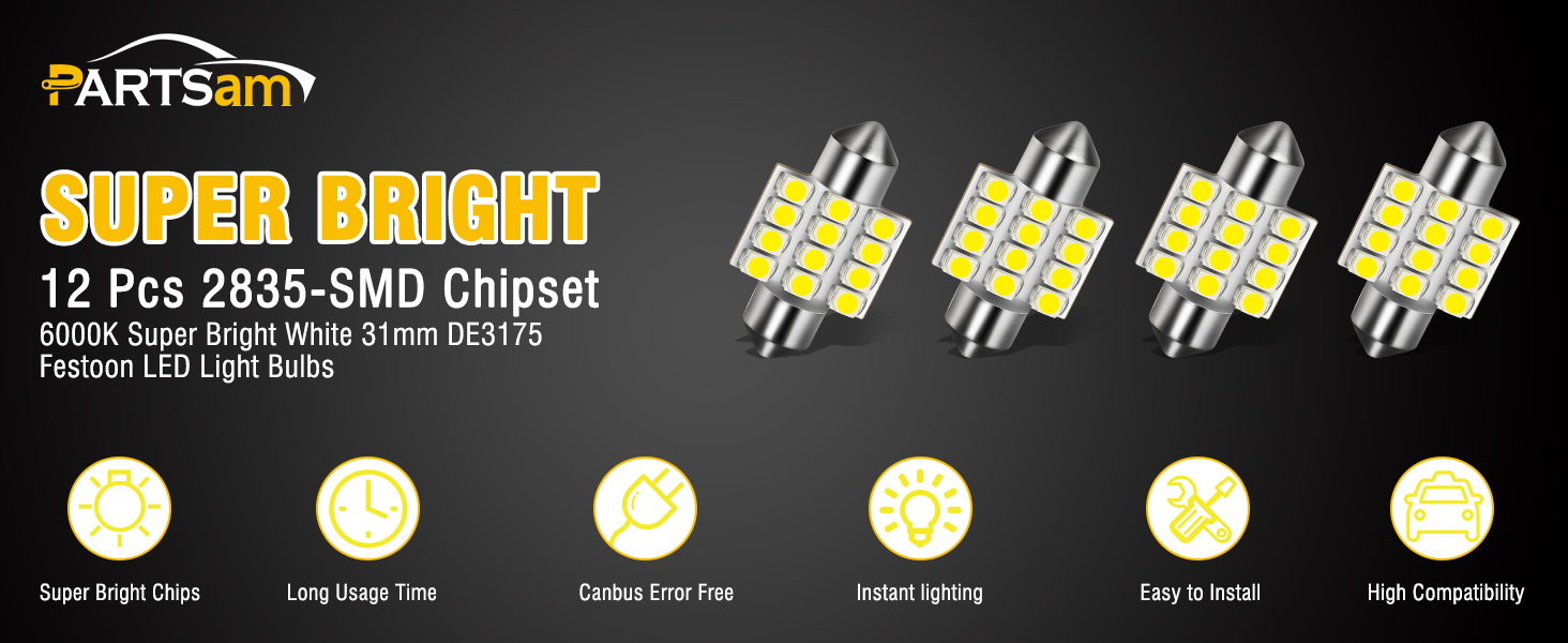 Amazon.com: Partsam DE3175 31mm Festoon LED Bulbs White, DE3175 DE3021 LED Car Interior Dome ...