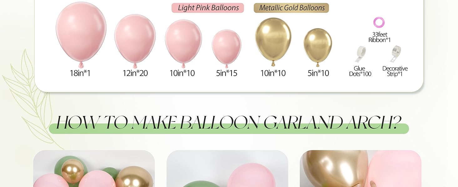 Amazon.com: 147pcs Pink and Green Balloon Arch Garland Kit, 5 10 12 18inch Sage Green Light Pink ...