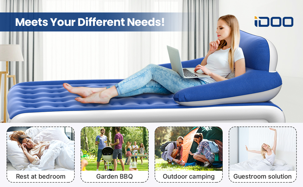 Amazon.com: iDOO Queen Size Air Mattress with Headboard, Built-in Pump, Inflatable, Lightweight ...