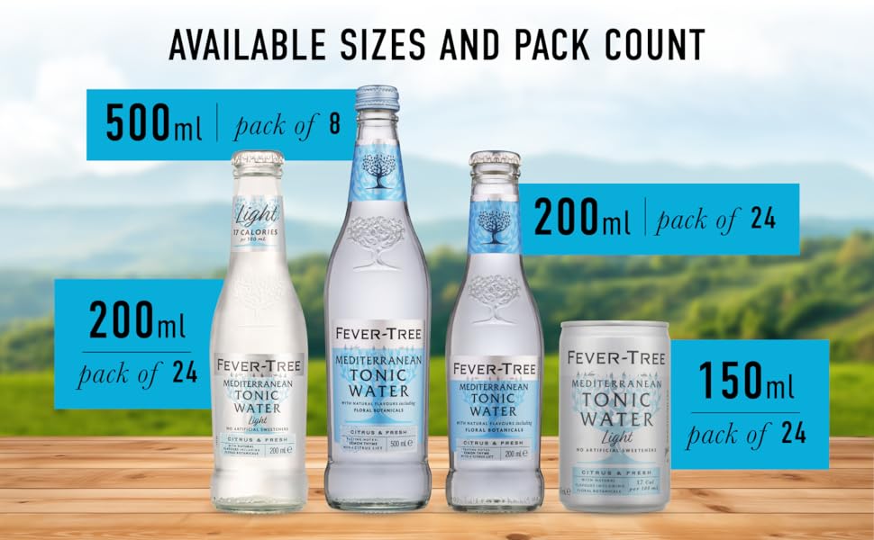 Fever-Tree Light Mediterranean Tonic Water, Premium Quality Sparkling Drink Mixer, Natural ...