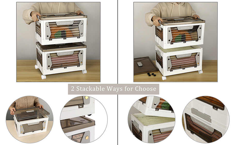 Amazon.com - BTSKY 2 Pack Plastic 4 Doors Collapsible Storage Bins with ...