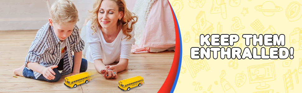 Amazon.com: ArtCreativity 5 Inch Pull Back School Bus Playset, Set of 2 Classic School Buses ...