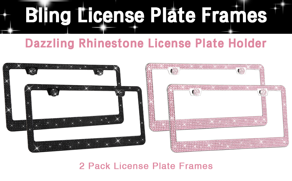 Amazon.com: 2 Pack Bling License Plate Frames Premium Sparkly License Plate Frame for Women ...