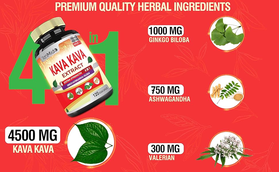 Amazon.com: Tenmido Kava Kava Supplement Extract Capsules 6550mg, 4 Months Supply with Ginkgo ...