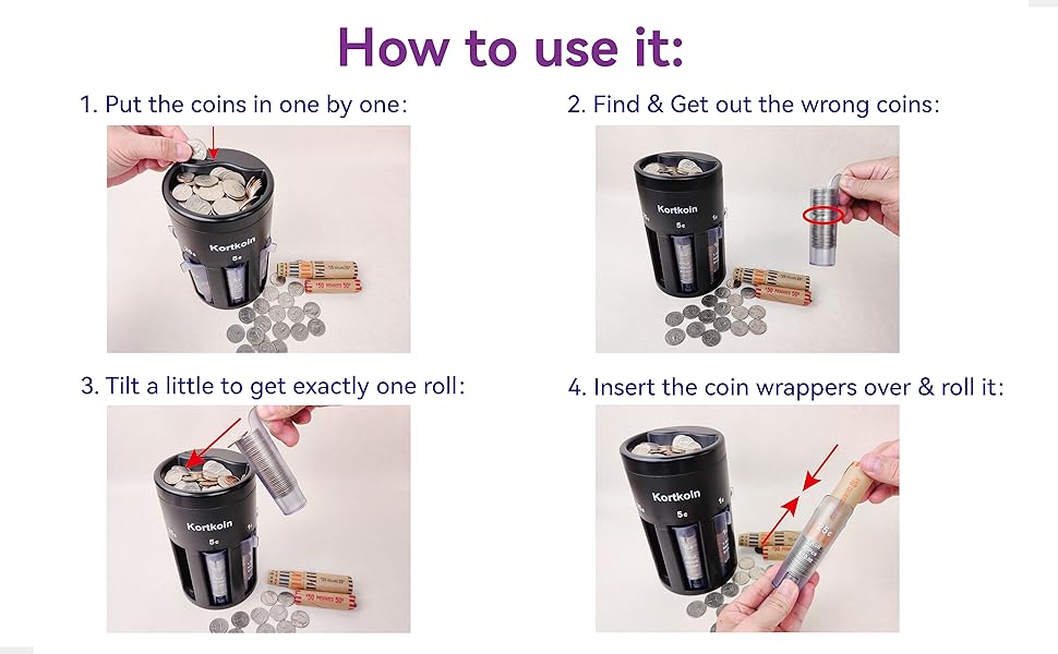 Amazon.com : Kortkoin Automatic Coin Sorter 5 IN 1 Coin Counter with Coin Wrappers, Sort your ...