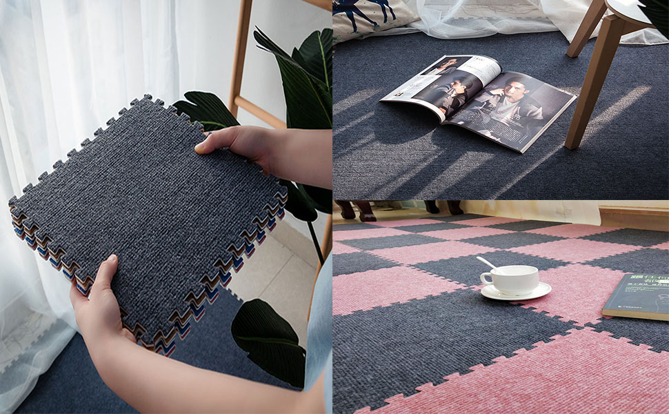 Amazon.com: 12 Tiles, Thick Interlocking Carpet Tile EVA Foam Floor ...