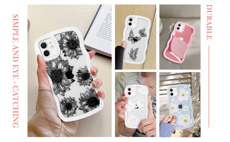 Amazon.com: NITITOP Compatible for iPhone 11 Case Cute Flower Floral Clear Blue Wave Wavy Frame ...