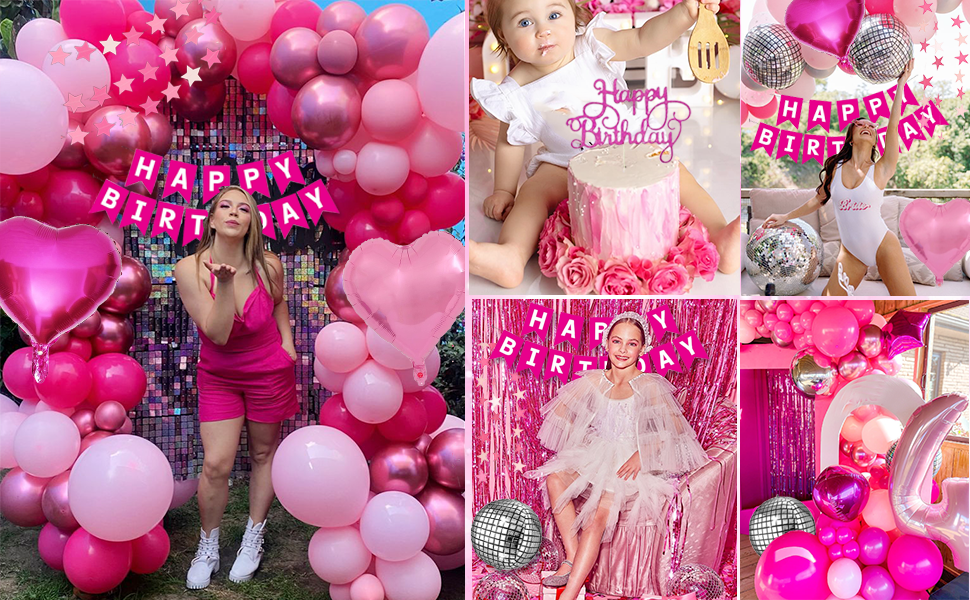 Amazon.com: Pink Birthday Party Decorations for Women Girls with Happy Birthday Banner Paper ...