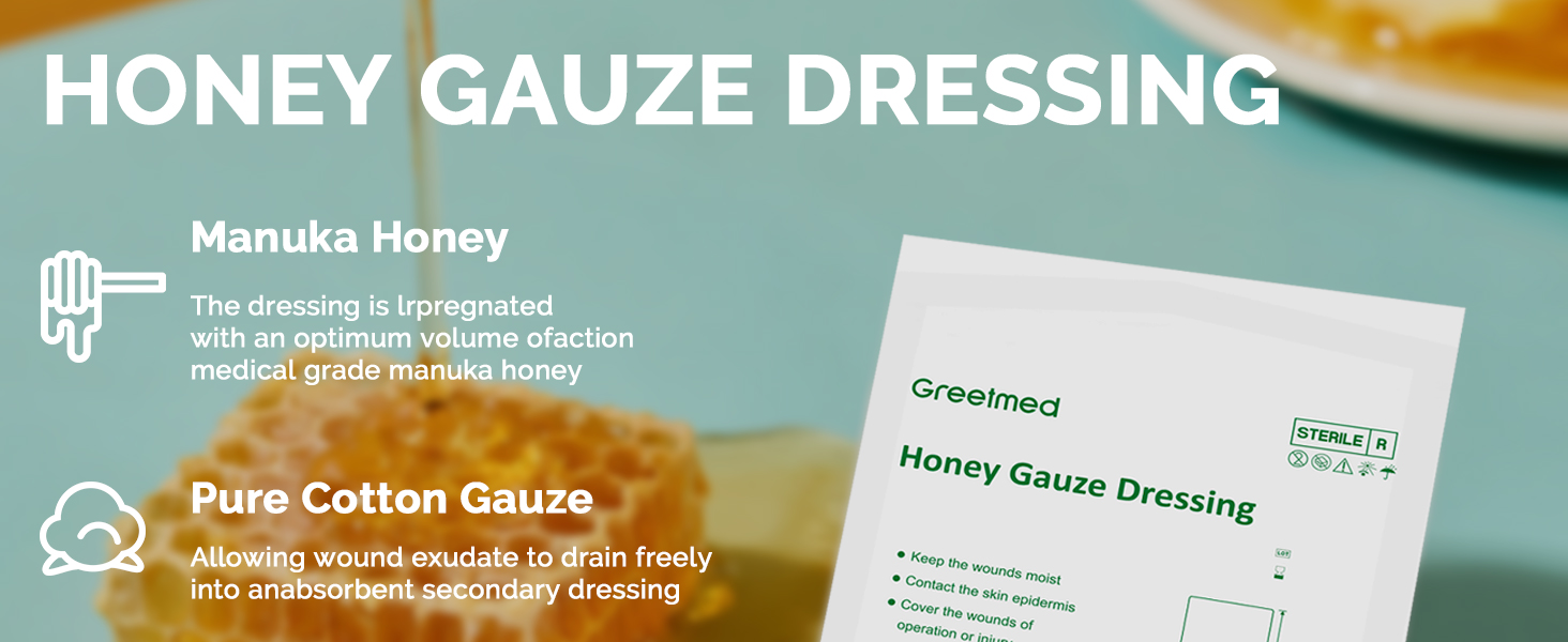 Amazon.com: Greetmed Honey Gauze Wound Dressing 4" x 4" Medical Grade Manuka Honey Wound Care ...