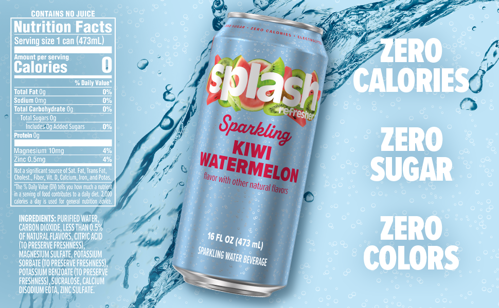 Amazon.com: Splash Refresher Sparkling Water, Kiwi Watermelon - 12-Pack, 16 Fl Oz Cans ...