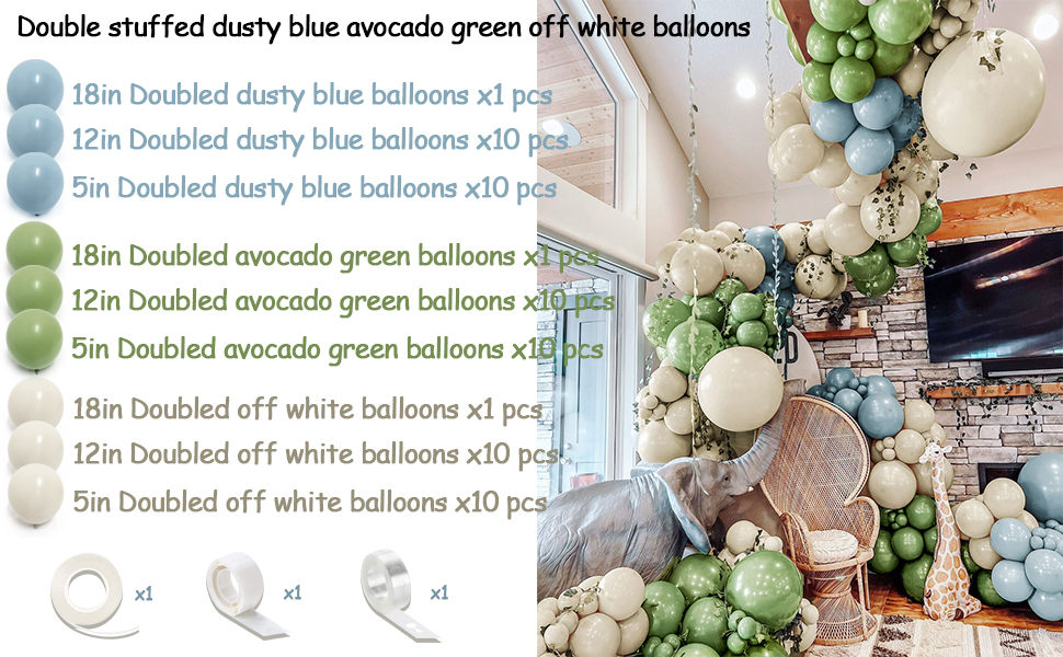 Amazon.com: Dusty Blue Green Balloon Garland Arch Kit Double Stuffed Avocado Green Balloons ...