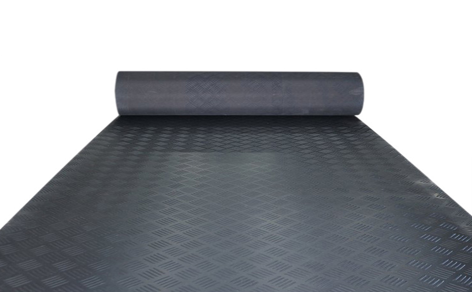 ybaymy Rubber Floor Matting Roll 3.28x16.4ft Heavy-Duty 5 Stripes ...