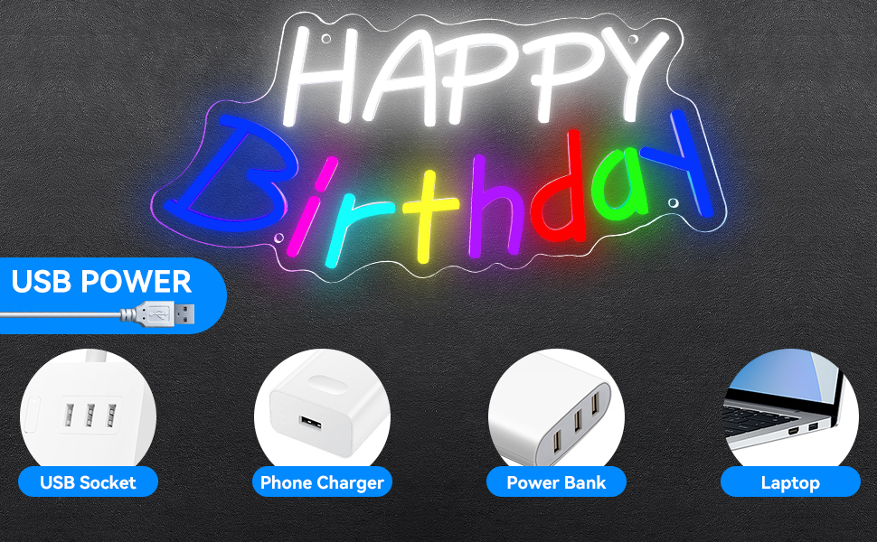 Happy Birthday Light Up Sign,Birthday Partys Decor Dimmable LED Happy Birthday Neon Sign,Neon ...