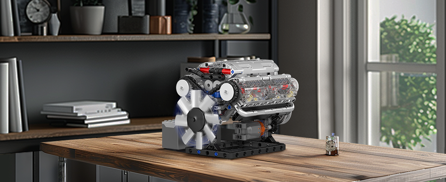 Mould King 10088 V8 Engine Building Blocks Sets, MOC Scale Model Kit ...