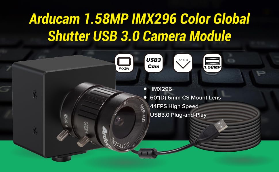 Amazon.com: Arducam USB 3.0 Camera, IMX296 Global Shutter USB Camera Module, 1.58MP 44FPS High ...