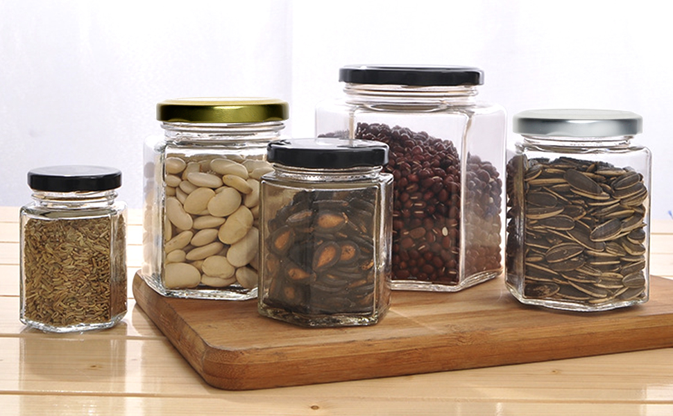 Amazon.com: Woaiwo-q 6 oz Hexagon Glass Honey Jars, Glass Jars with Gold Lids,Bronze Bee ...