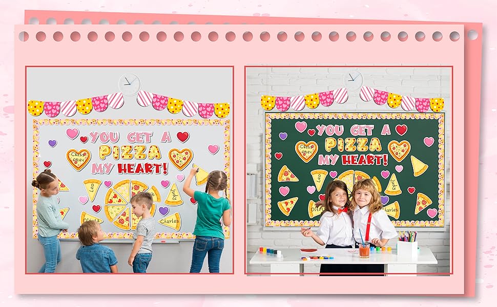Amazon.com: 142Pcs Valentine's Day Pizza Bulletin Board Classroom ...