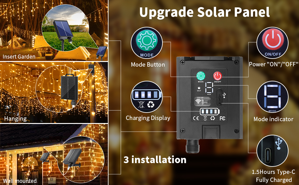 QLIRJAD Solar Icicle Lights for Outside 56Ft 506LED Outdoor Icicle ...