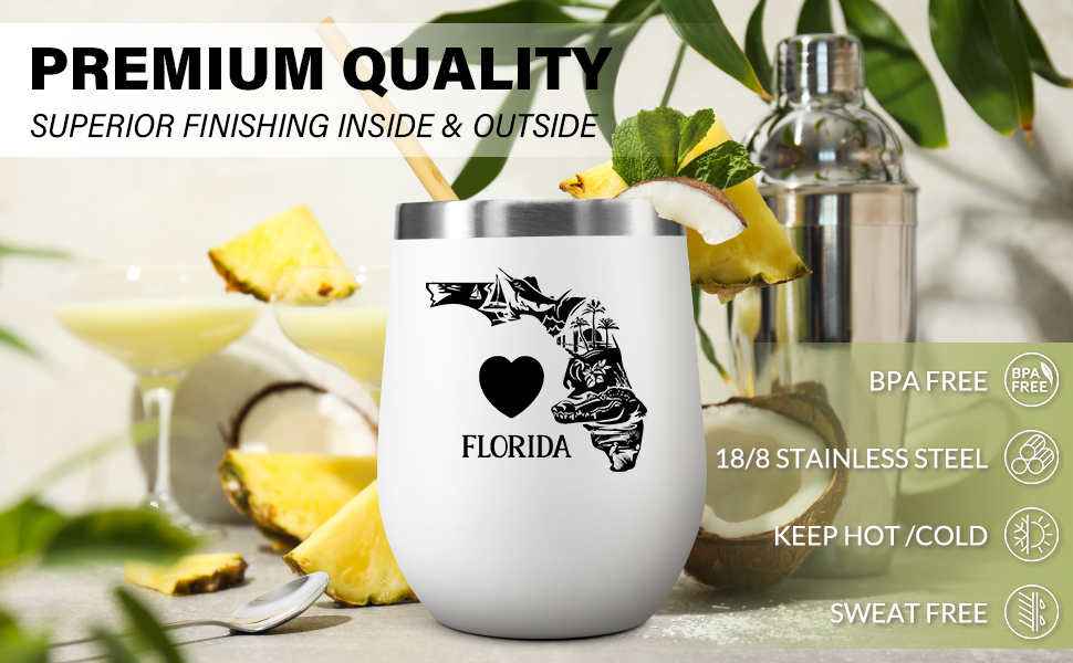 Amazon.com: Love Florida 12 OZ Insulated Wine Tumbler,with Lid Vacuum Stainless Steel Coffee Mug ...