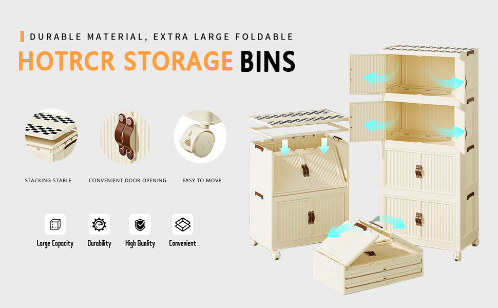 HOTRCR Large Plastic Storage Box with Lid, Stackable Storage Boxes Open ...