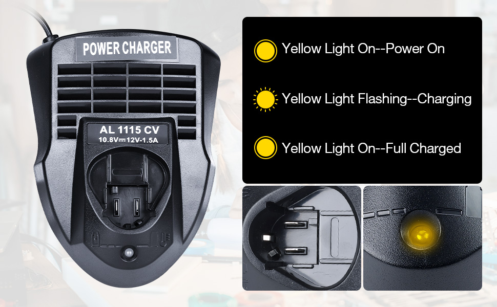 Hipoke AL1115CV 10.8V 12V 1.5A Lithium-ion Battery Charger Power Source Supply for Drill ...