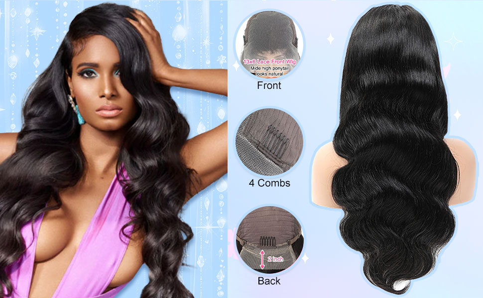 Amazon.com : 30Inch 13X6 Lace Front Wigs Human Hair Body Wave 200% Density HD Transparent Lace ...