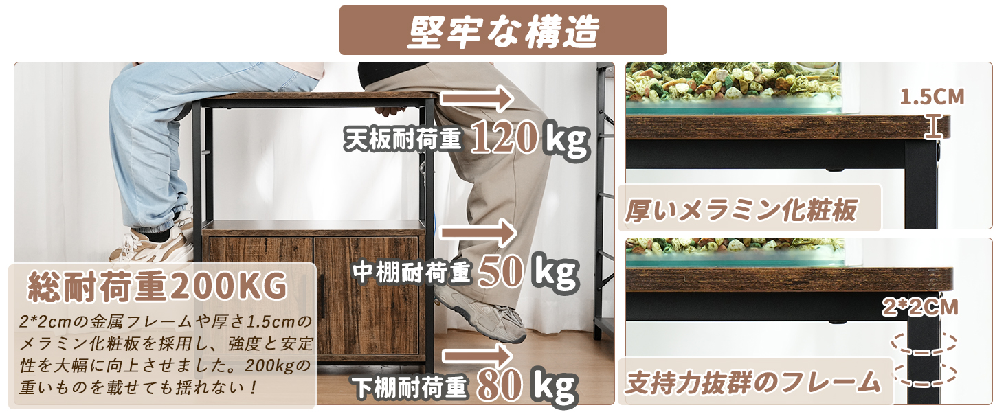 Amazon.co.jp: DEWEL 水槽台 60cm 水槽 台 ラック 棚 スタンド キャビネット/配線溝付 水槽棚 総耐荷重約200kg 面取り加工 水槽ラック 60cm水槽用 水槽棚 ...