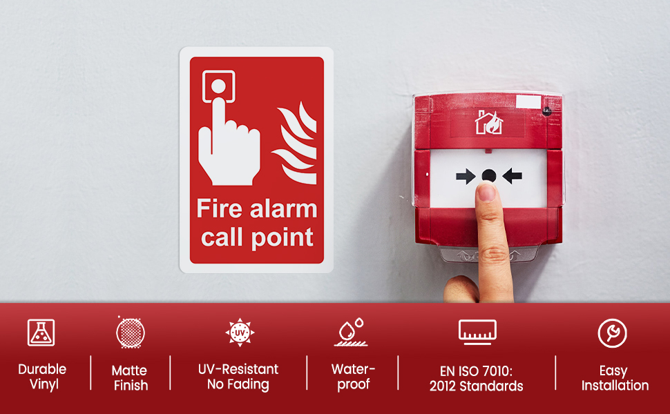 3pcs Fire Alarm Call Point Safety Sign - Portrait - 150mm x 100mm - PVC sticker with Self ...