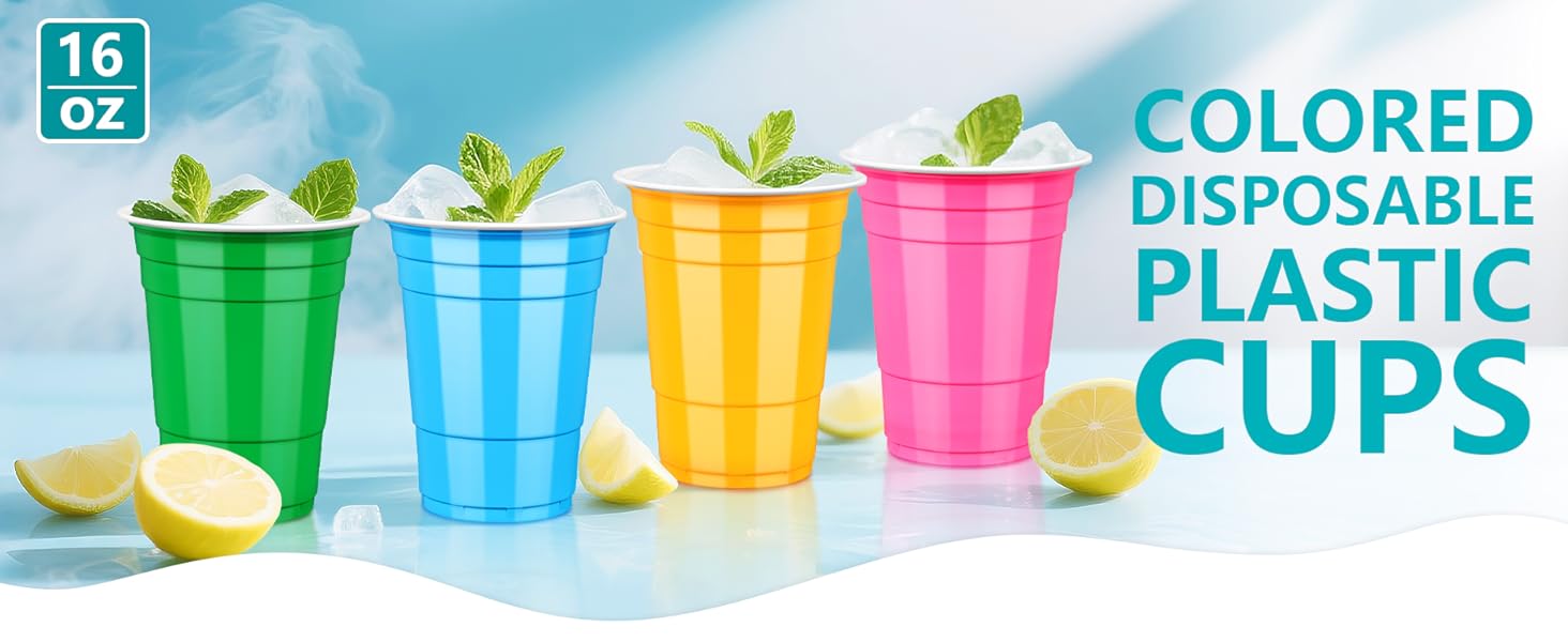Amazon.com: LANLISA 50 Green Plastic Cups, 16 oz Disposable Cups, Drinking Cups For Party ...