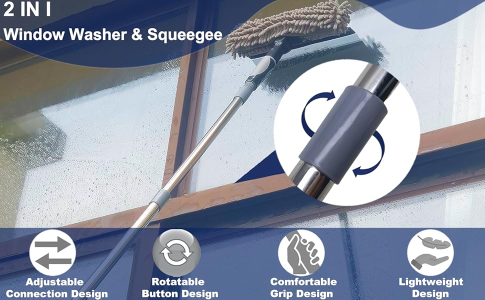 Amazon.com: 20+ft Squeegee Window Cleaner Duster 2 in 1 Rotatable Window Cleaning Tool Kit with ...