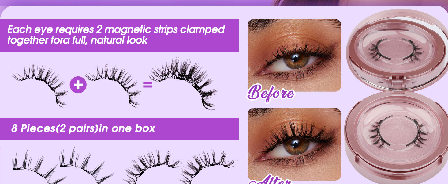 Magnetic Eyelashes with Applicator 2 Pairs Reusable Magnetic Lashes Fluffy No Glue Magnetic Eye ...