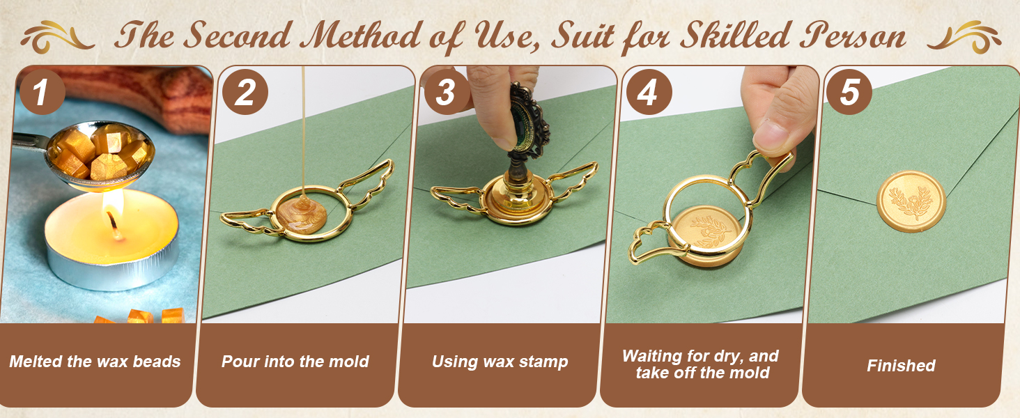 Amazon.com: 5+29P Metal Wax Seal Mold with Wing, Luxiv Gold Wax Seal Stamp Mold Round Flower ...